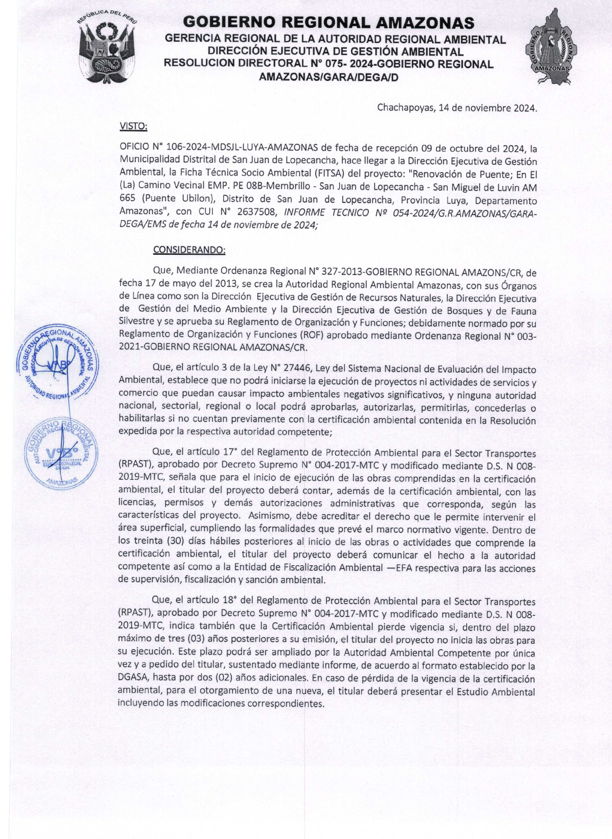 RESOLUCION DIRECTORAL N° 075-2024 GOBIERNO REGIONAL AMAZONAS | SINIA